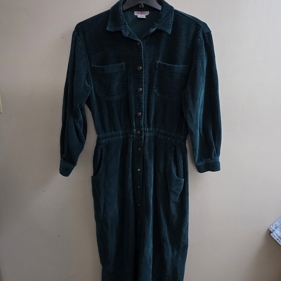 Fads | Dresses | Vintage Fads Green Corduroy Full Button Maxi Dress Sz ...